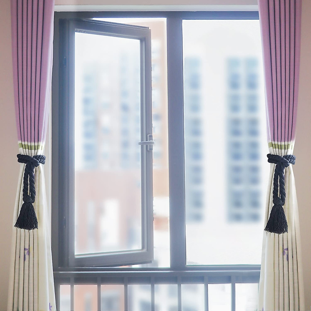 Yteseery 2 Pack Curtain tiebacks Rope, Outdoor Curtain Tiebacks, Natural Cotton Curtain Ties, Village Rural Rustic Farmhouse Curtain Holdbacks Curtain tie Backs Holders for Heavy Duty Drapes, Black