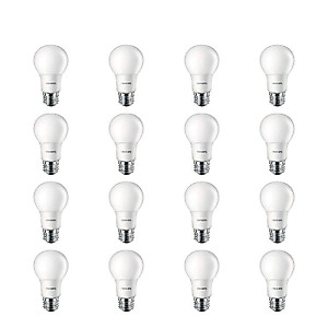 Philips LED Frosted A19 Light Bulb, Non-Dimmable, 800 Lumen, Daylight (5000K), 9W=60W, E26 Base, 16-Pack