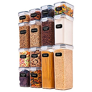 Cheer Collection Set of 14 Airtight Food Storage Containers, Pantry Organization and Storage Container Set, Kitchen Containers with Lids for Dry Foods, Flour and Sugar, Dry Erase Marker and Labels