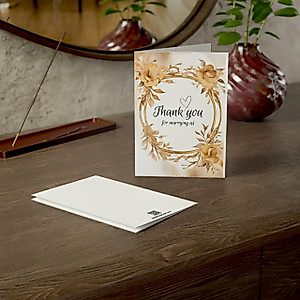 J&J'S TOYSCAPE Thank You for Marrying Us Card, 7x5 Inch Card with Envelope, Wedding Officiant Gratitude Card, Pastor Appreciation, Card from Newlywed Couple (Gold Floral)
