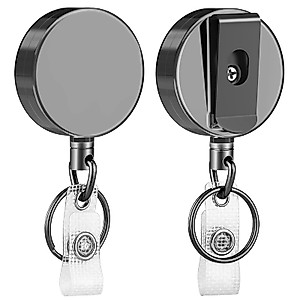 KTRIO 2 Pack Retractable Badge Holders Reel, Heavy Duty Badge Reels Retractable with Belt Clip, Metal Badge Holder Retractable Clip with Steel Wire Cord, Max Loading Weight 5.3oz(Silver)