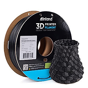 INLAND PLA 3D Printer Filament - 3D Printing PLA Filament 1.75mm, Dimensional Accuracy +/- 0.03mm - 1kg Cardboard Spool (2.2 lbs), Black PLA