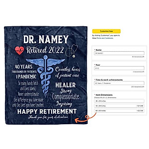 TONGRUIQ Personalized Retirement Blanket for Doctor Custom Name Work Achievement & Year, Doctor Retirement Gifts for Women Men
