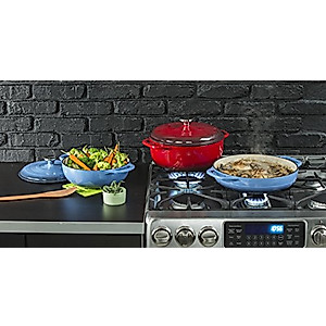 Lodge 4.5 Quart Enameled Cast Iron Dutch Oven with Lid – Dual Handles – Oven Safe up to 500° F or on Stovetop - Use to Marinate, Cook, Bake, Refrigerate and Serve – Island Spice Red