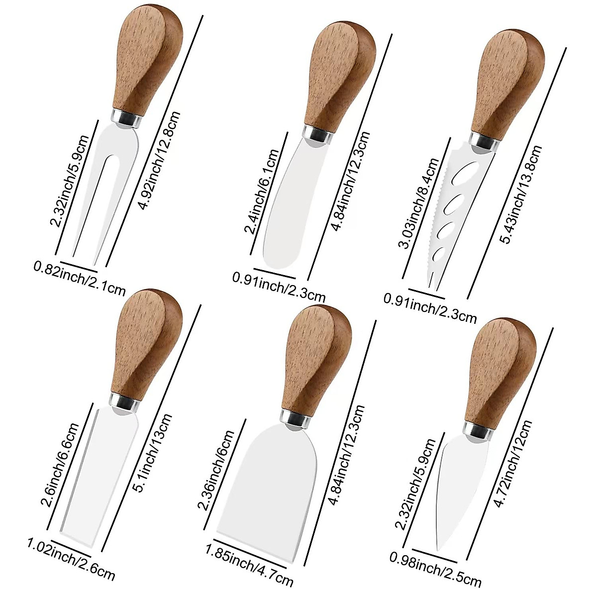 6 Piece Cheese Knives Set with Wooden Handle,Mini Steel Stainless Cheese knife set for Charcuterie and Cheese spread, Perfect for Cheese Slicer and Butter Cutter