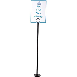 Displays2go Stainless Steel Table Place Card Holders for Weddings with Round Coil Clip (Set of 10), 18" Tall Stands, Black