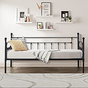 VECELO Daybed Frame, Twin Size Metal Platform Bed with Headboard,Heavy Duty Steel Slats Support for Living Room Bedroom Guest Room, Easy Assembly