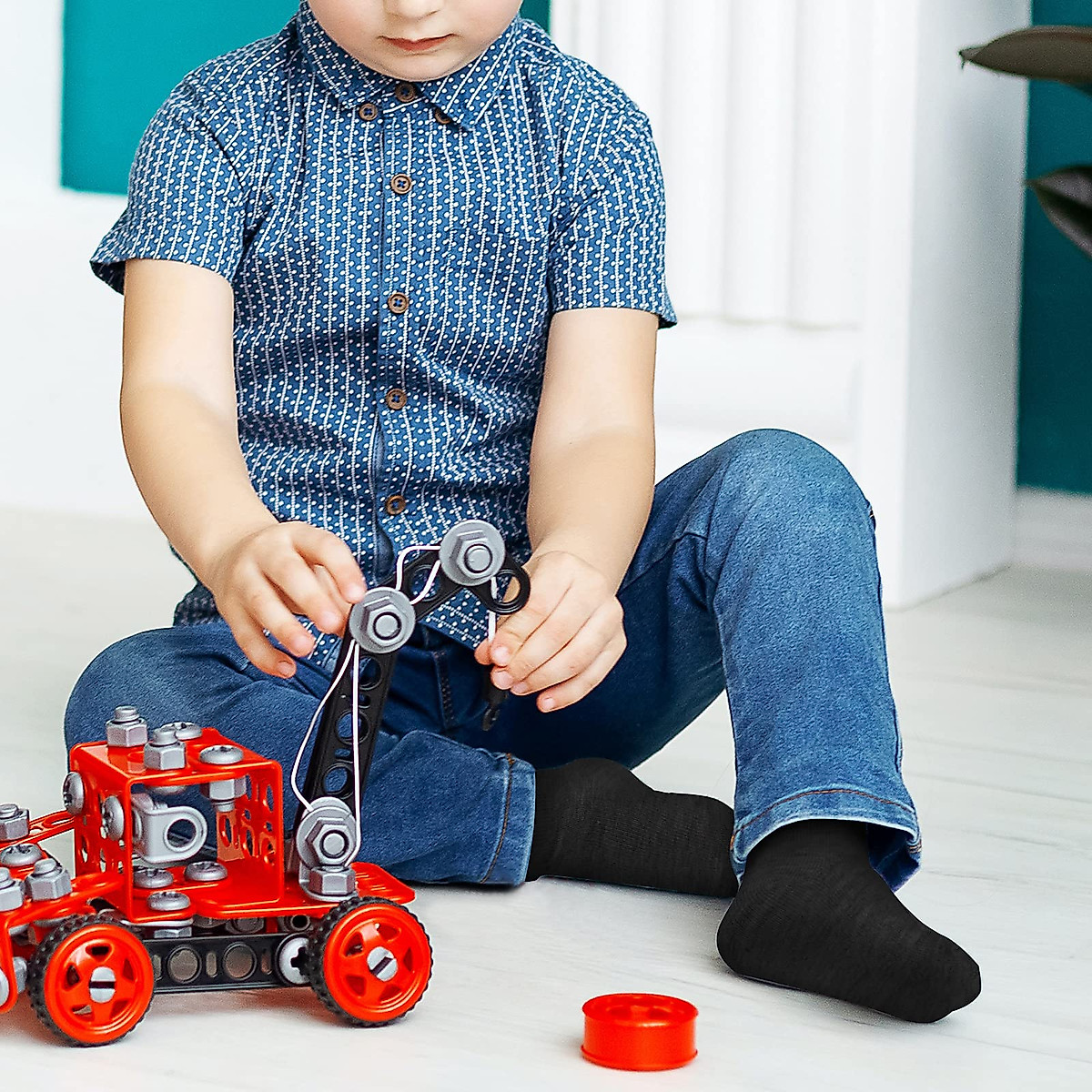 KEREDA 15 Pairs Kids Ankle Socks Boys Girls Half Cushion Low Cut Athletic Socks 6-8 Years Black