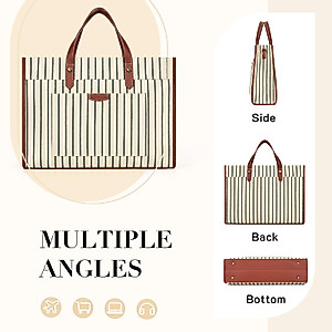 Missnine Laptop Tote Bag Canvas Laptop Bag 15.6 inch Work Shoulder Bags Casual Briefcase Handbag for Travel, Office, College (Stripe)