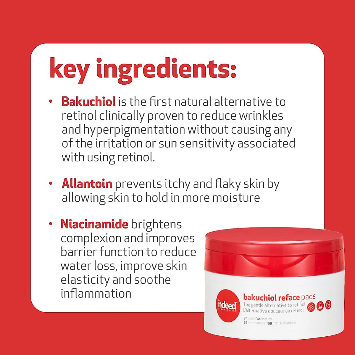 Indeed Labs Bakuchiol Reface Pads - Plant-based retinol alternative, no irritation, 5x more antioxidant. Good for acne-prone skin, sun damage, fine lines And wrinkles. 30 Pads