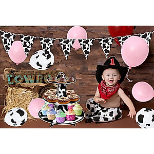2 Set 3-Tier Farm Animal Cow Print Round Cardboard Cupcake Stand for 24 Cupcakes Perfect for Cow Boy Birthday Party Decorations Baby Shower Decor Cow Print Party Supplies