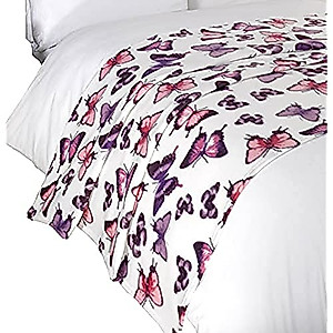 Dreamscene Butterfly Fleece Blanket Super Soft Warm Cozy Sofa Bed Throw, 50" x 60" inch - Purple White