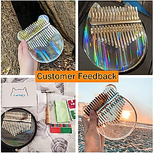 Rainbow Clear Kalimba Thumb Piano Bear Shaped 17 Key Solid Finger Piano Transparent Body Cute Crystal Acrylic Kalimba With Hard Case Gifts with Tuning Hammer