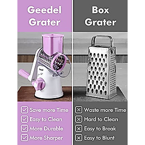 Geedel Rotary Cheese Grater, Kitchen Mandoline Vegetable Slicer with 3 Interchangeable Blades, Easy to Clean Rotary Grater Slicer for Fruit, Vegetables, Nuts