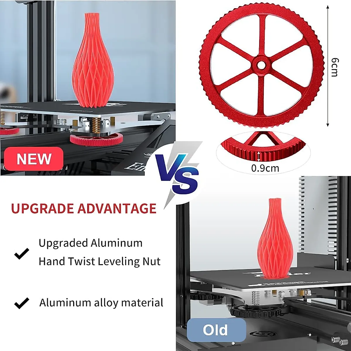 Official Creality Metal Leveling Nuts with 20mm Die Springs and 0.4mm Nozzles, Red Hand Twist Nuts Set for Ender 3/3 Pro/3 V2/3 Max, Ender 5/5 Plus/ 5 Pro, CR 10 Series 3D Printer Bed
