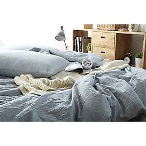 F.Y.Dreams 100% Washed Cotton Duvet Cover for Weighted Blanket 48x72 inches with 8 Ties, Zipper on Long Side/Light Blue/Just Duvet Cover