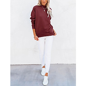 Orchidays Women's Mock turtleneck Long Sleeves Sweatshirts Casual Basic Lightweight Top Loose Fit Rib Pocketed Pullover (Wine Red, XX-Large)
