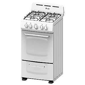 Avanti GRO20P0W Gas Range Oven Compact Freestanding Design, 4 Burners with Electronic Ignition, 2.1 Cu.Ft. Capacity Features Solid Door Storage Drawer Broiler and Accessories, 20-Inch, White