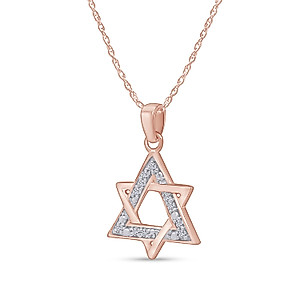 AFFY White Natural Diamond Star of David Pendant Necklace in 14k Rose Gold Over Sterling Silver (0.1 Ct)