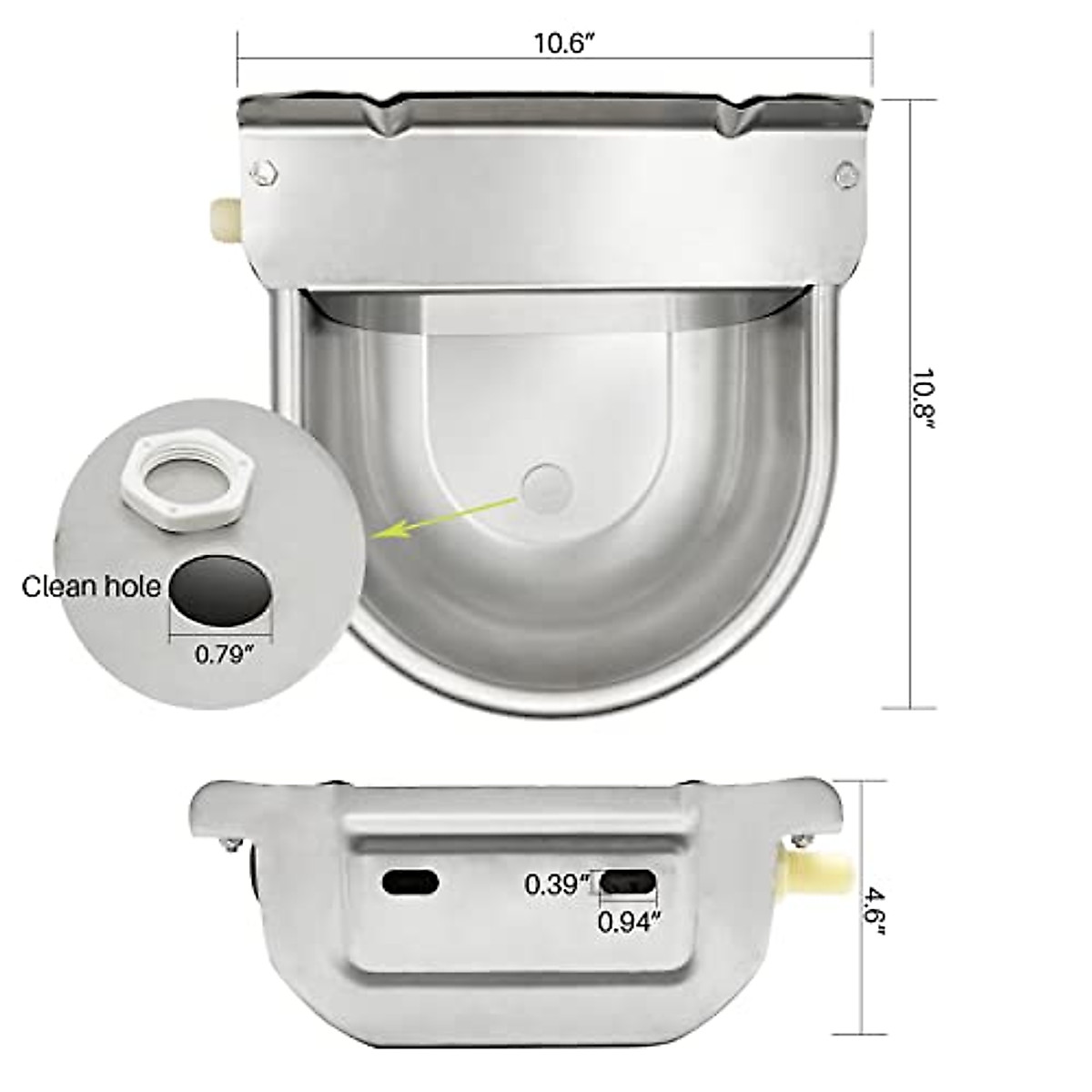 ZHEQOGZH Stainless Steel Automatic Waterer Bowl with Float Valve Upgraded Drain Plug and Braided Hose, Auto Float Water Bowl Dog Water Trough for Livestock Goat Pig Waterer