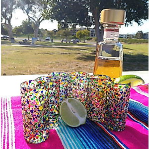 Dos Sueños Hand Blown Mexican Tequila Glasses – Set of 6 Confetti Design Tequila Shot Glasses (2 oz each)