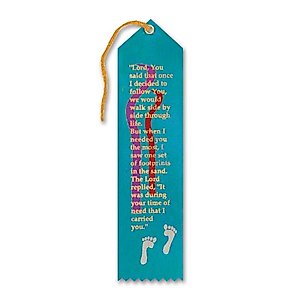 Beistle AR825 Footprints In The Sand Fabric Ribbon Bookmark, Teal, 2" x 8"