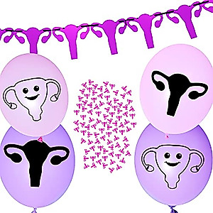 ROFLmart Uterus Party Bundle Banner Confetti And Balloon Decorations For Hysterectomy Party