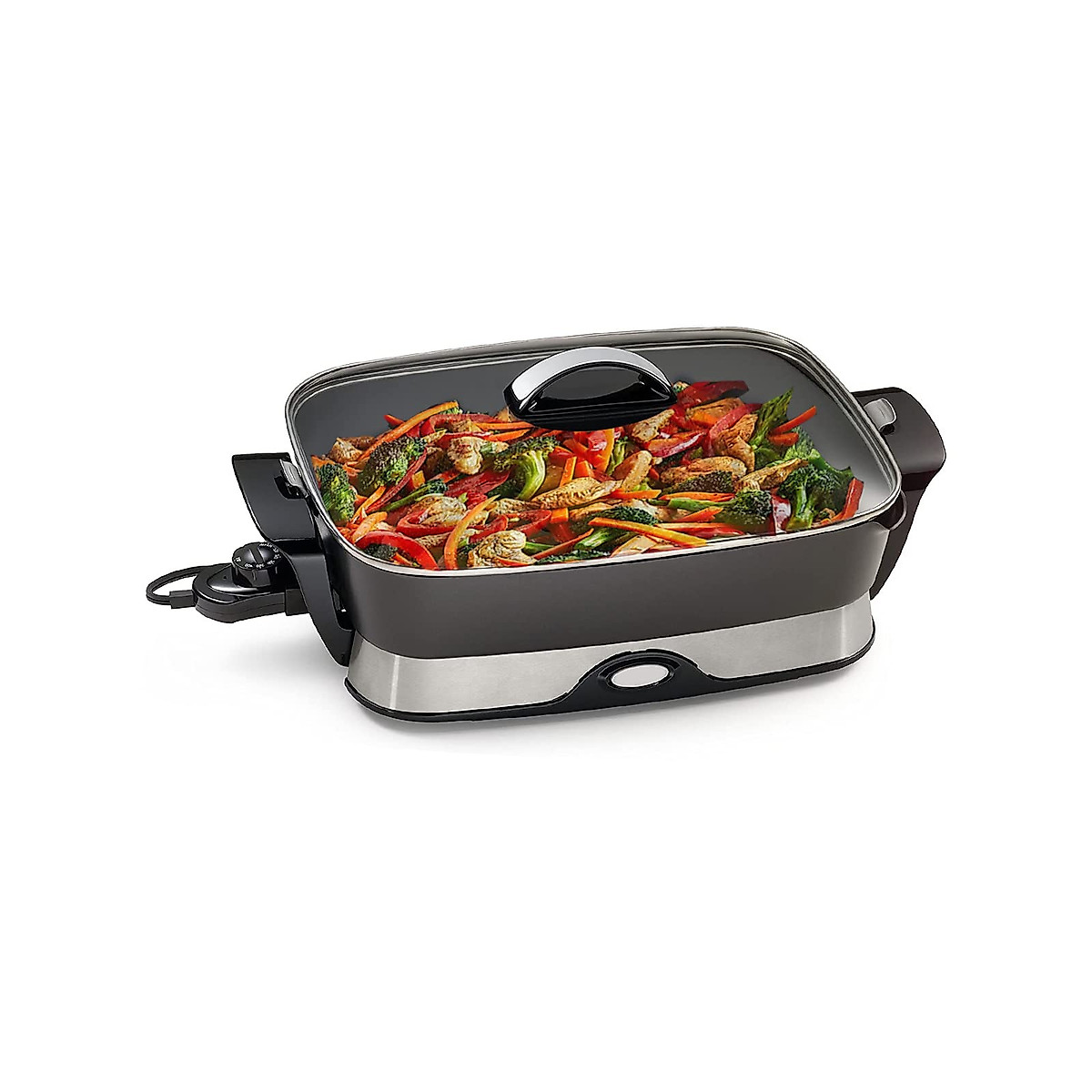 Electric Skillet Nonstick Foldaway - 16 inch, with Adjustable temperature, Easy to clean, Black, Nozaya