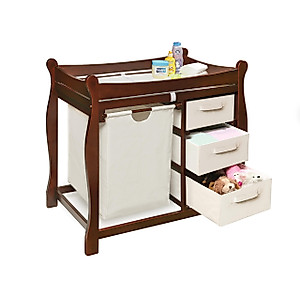 Sleigh Style Baby Changing Table with Laundry Hamper and 3 Storage Baskets