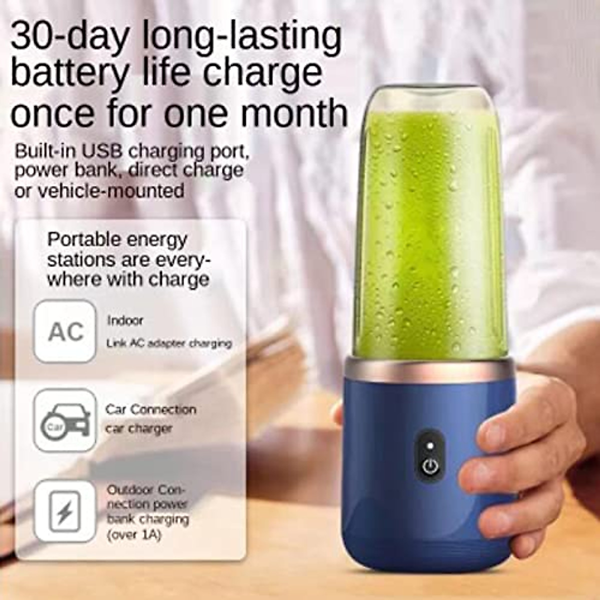 Portable Blender, 14 Oz Usb Personal Size Mini Fruit Juice Mixer, Strong Cutting Power with Six Blades for Smoothie, Fresh Juice,Shakes and Smoothies