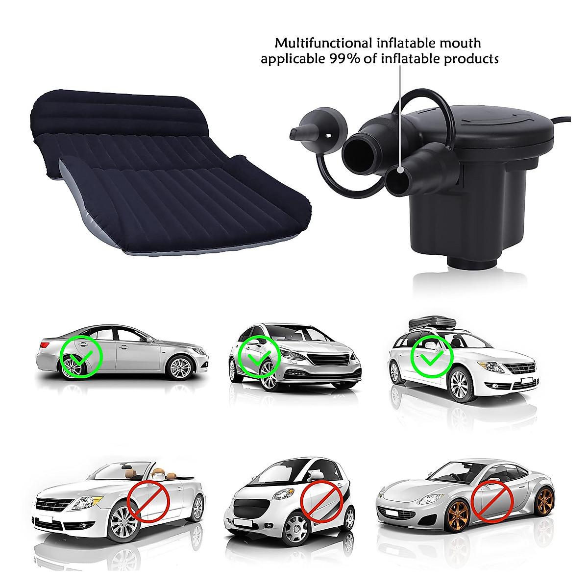 DTOWER SUV Air Mattress, Car Inflatable Mattress Thickened Car Air Bed Portable Camping Outdoor Mattress with Air Pump Home Air Mattress for Outdoor Camping Travel, Flocking Surface, Fast Inflation