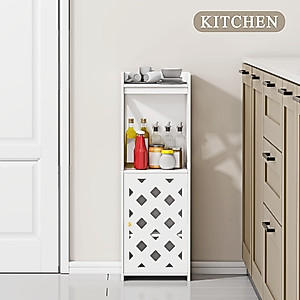 BYFU Bathroom Storage Cabinet, White Bathroom Floor Cabinet Freestanding Organizer with Door and Open Shelf for Kitchen Living Room Narrow Space