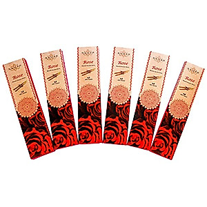 NAQSH Masala Incense Sticks 125gm - 6x20 Pack, Total 120 Sticks 100% Organic Hand Rolled Natural Fragrances with Free Wood Holder for Aromatherapy & Meditation, Yoga, Positivity & Relax (Rose)