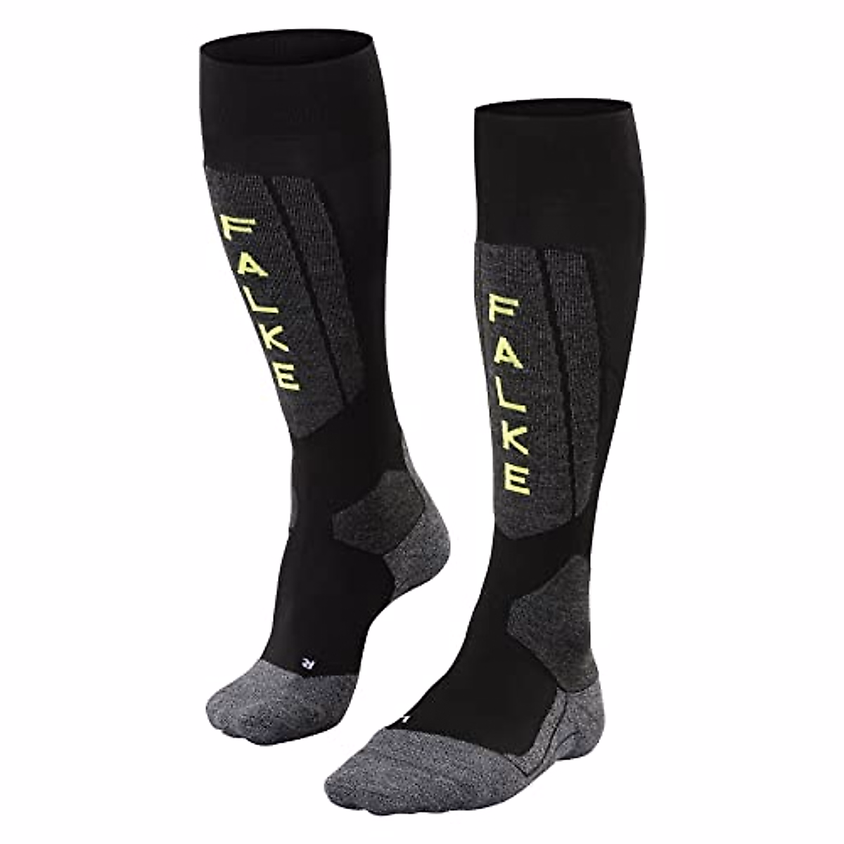 FALKE Men's SK5 Ski Socks, Silk, Knee High, Ultra Light Cushion, Breathable Quick Dry, Winter Athletic Sock, Black (Black-Lightning 3171), 12.5-13.5, 1 Pair