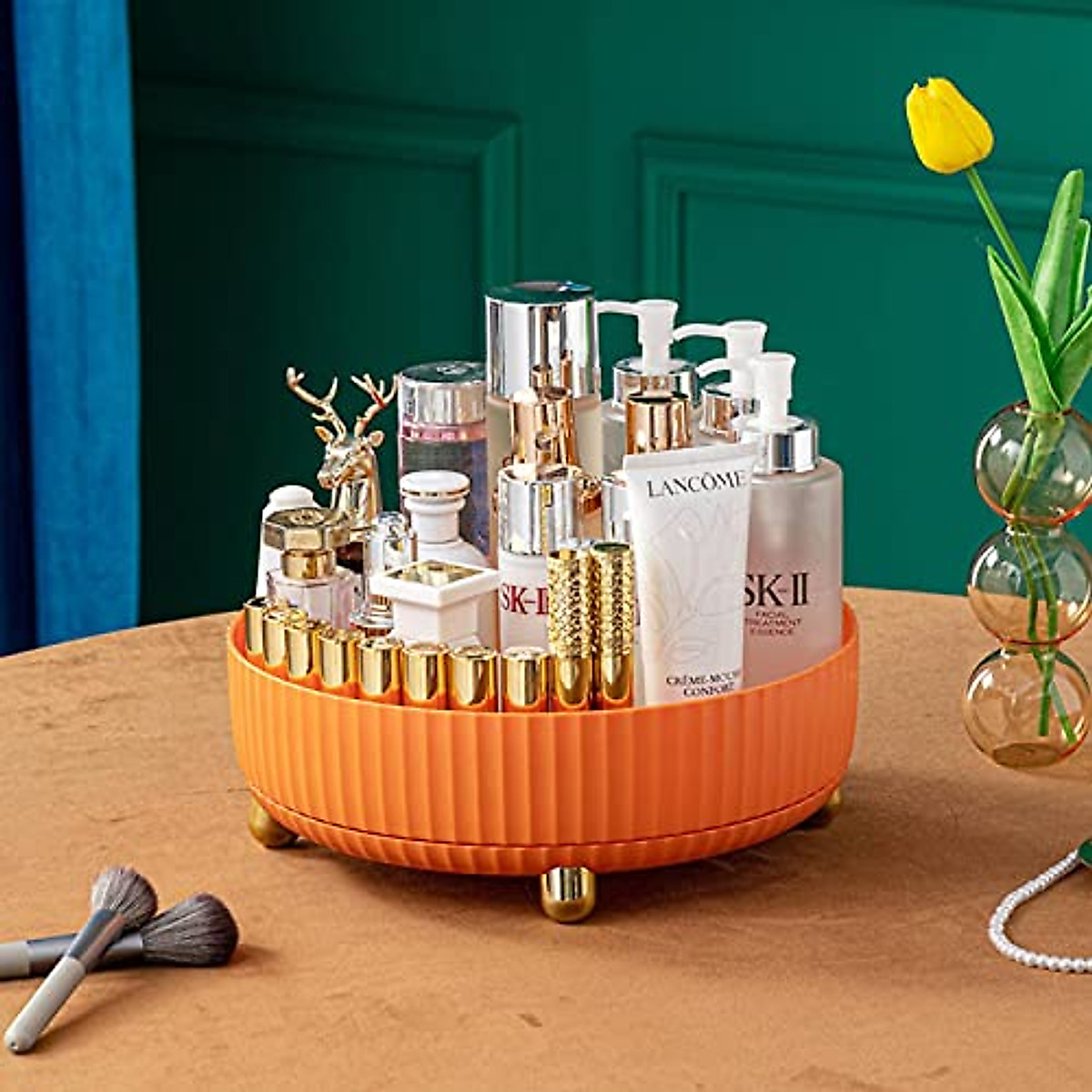 NA Cosmetics Storage Box Rotatable Desktop Skin Care Product Storage Basket Finishing Box Household Light Luxury Storage Box Tray, White, 22x7.5ccm