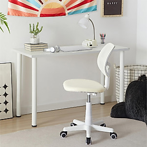 Urban Lifestyle Computer Office Rolling Swivel Task Desk Chair with Mesh Backrest and Caster Wheels, White with White Legs