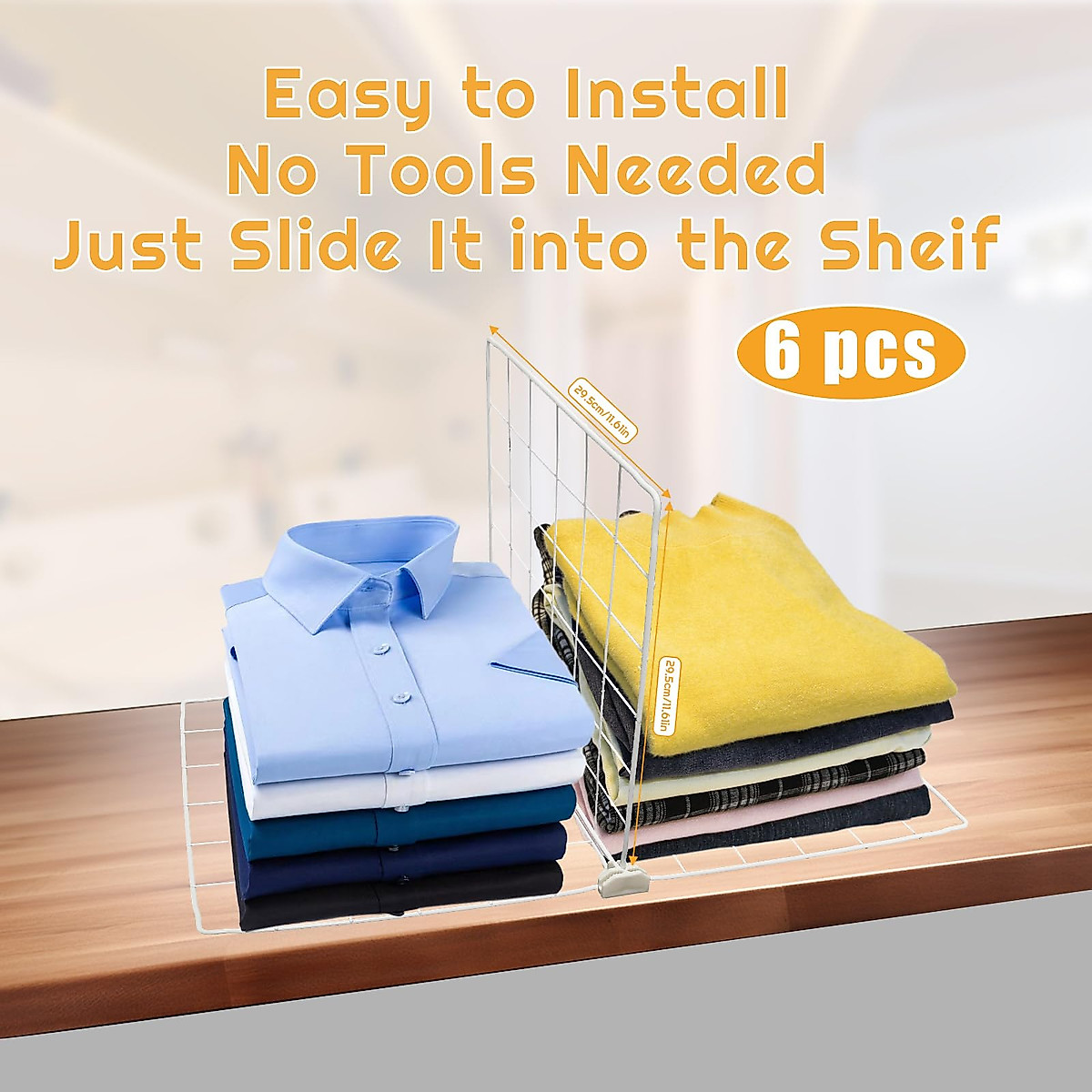 BOUTICOL 3 PCS Removable Wire Shelf Dividers Metal Closet Shelf Dividers Portable Closet Shelf Divider Wire Shelf Dividers for Closet Organization （White）