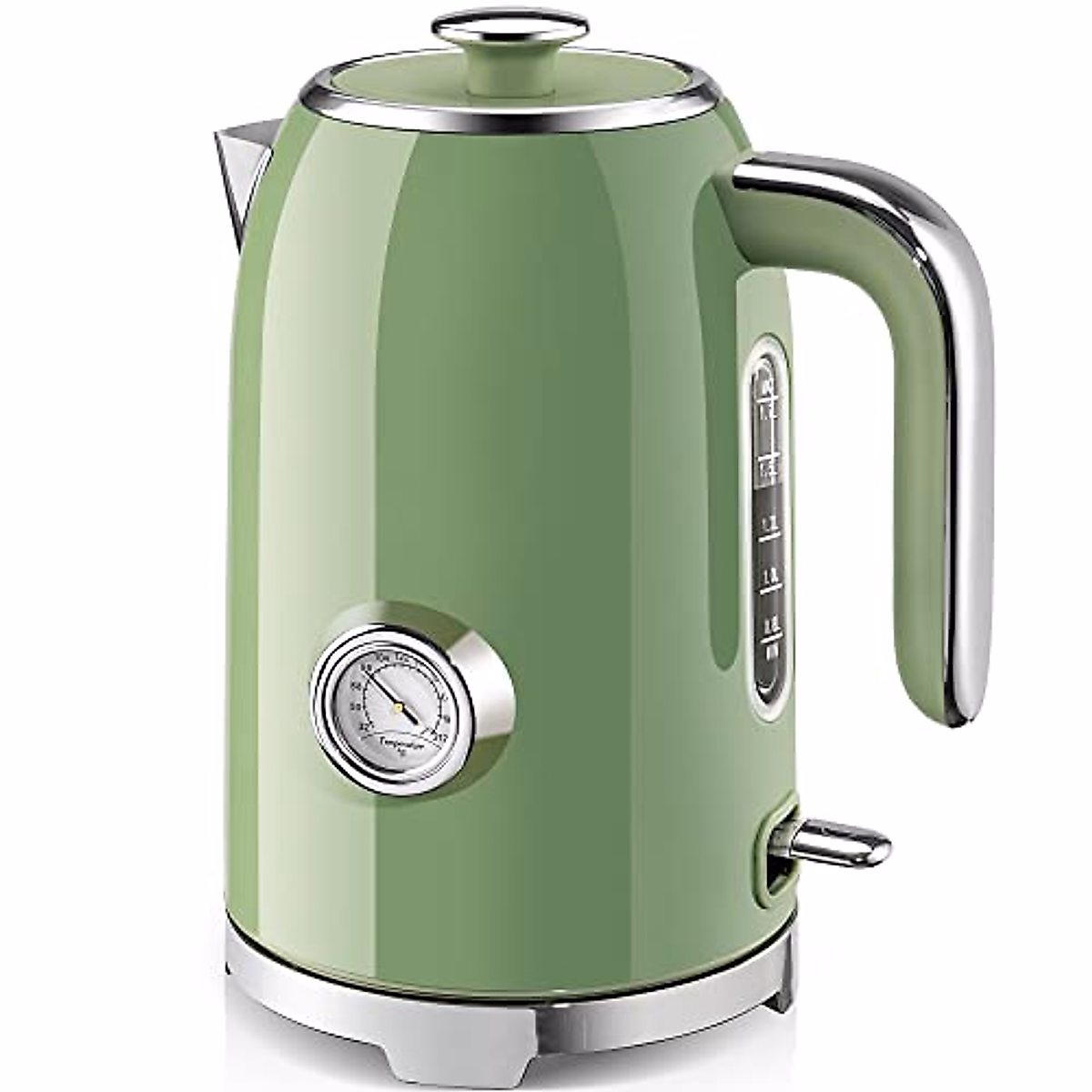 SUSTEAS Electric Kettle - 57oz Hot Tea Kettle Water Boiler with Thermometer, 1500W Fast Heating Stainless Steel Tea Pot, Cordless with LED Indicator, Auto Shut-Off & Boil Dry Protection, Retro Green