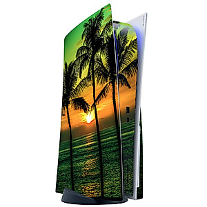 ITS A SKIN Skins Compatible with Sony Playstation 5 Console Disc Edition - Protective Decal Overlay stickers wrap cover - Sunset Palm Trees Ocean