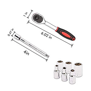 Egofine 12pcs 1/4 Inch Ratchet Socket Wrench Set, Drive Socket Set with 10 Sockets 4-13mm and 2 Way Quick Released Ratchet Handle and Extension Bar