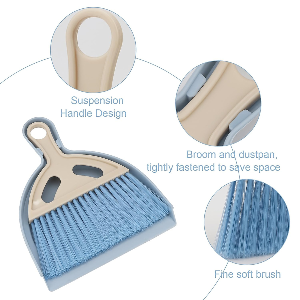 Brosay Mini Dustpan and Brush Set Portable Small Broom with Dust Pan Handheld Hangable Whisk Broom and Dust Pan for Home, Kitchen, Table, Office, Car 1 Pcs (Blue)