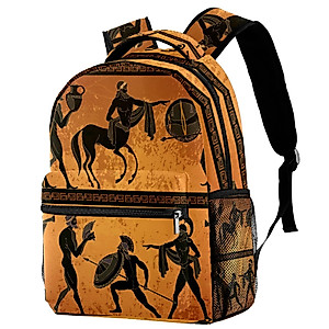 DJROW Ancient Greece Scene With Black Figure Pottery Ancient Greek Mythology Backpack Casual Sports Daypack Travel School Bag with Multiple Pockets for Men Women College