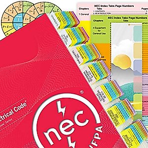 2023 NEC Code Book Tabs (Book not Included), 124 Printed NEC Tabs with 16 Blank Tabs, Color-Coded and Laminated, with Wire Chart & 2 Ohm's Law Stickers