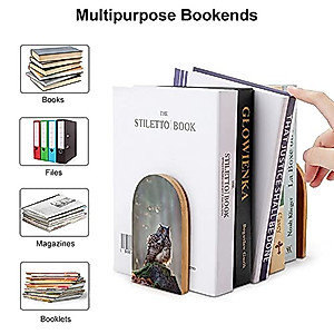 Nudquio Eurasian Eagle Owl Wooden Shelves Bookends Desktop Book Stand Book Ends Books Holder for Library School Home Office Study Bedroom Decoration（Logs）, One Size