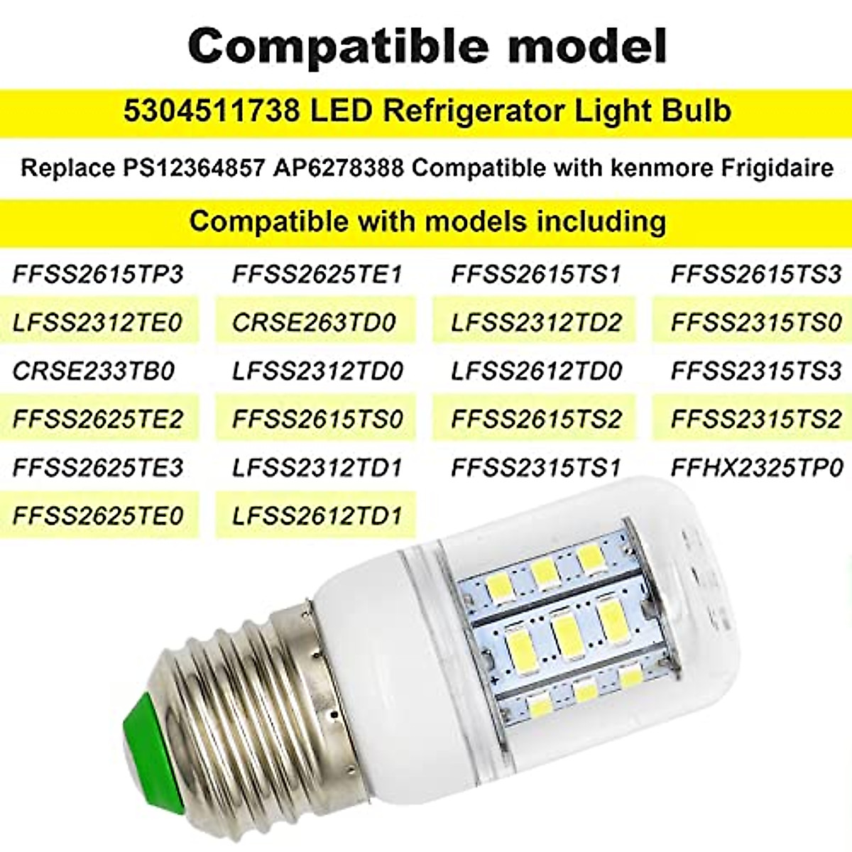Sigely KEI D34L Refrigerator Bulb Replacement for Frigidaire 5304511738 LED Refrigerator Light Bulb Replace PS12364857 AP6278388 4584444 (110V-240V 3.5W White Light) 2 Pack