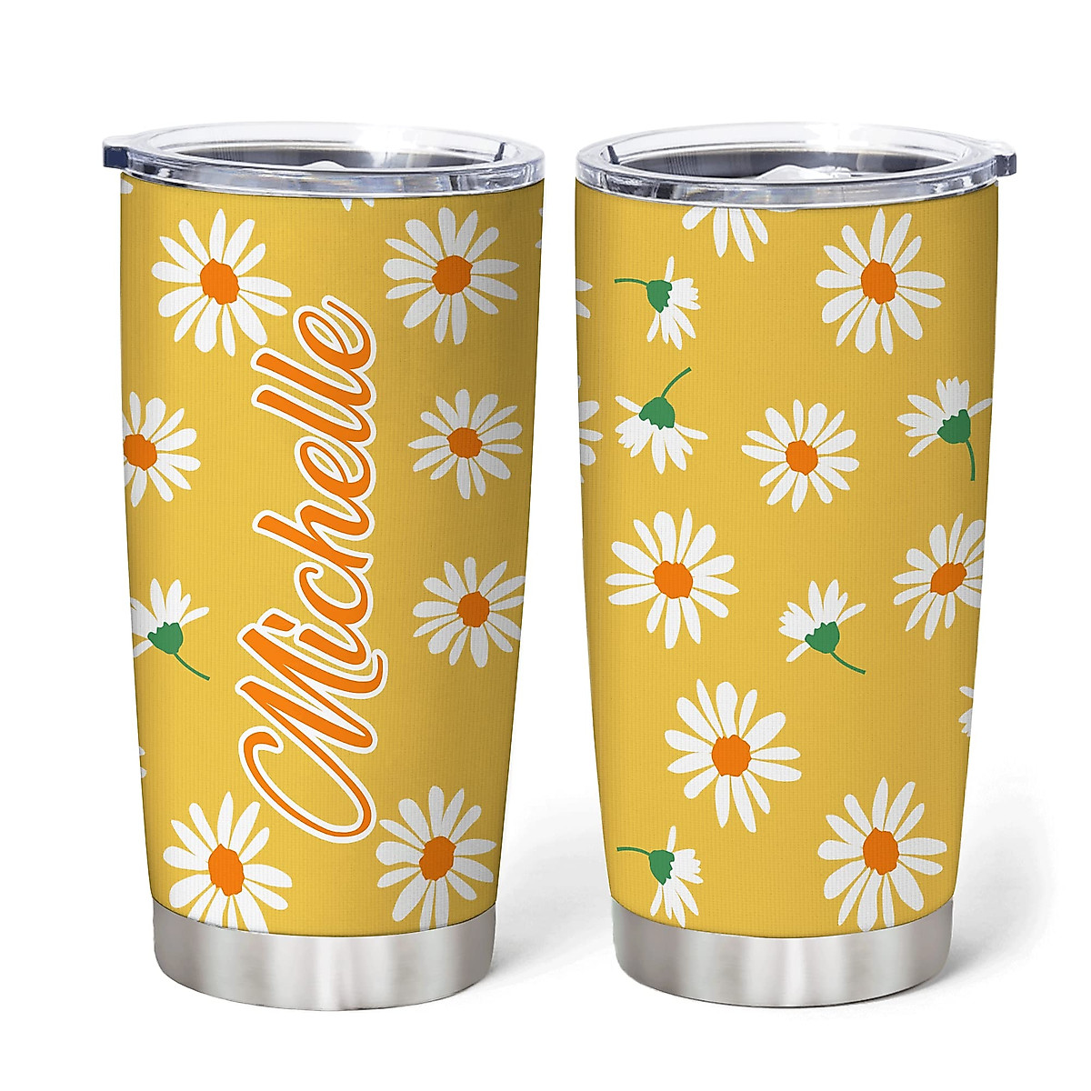 Hyturtle Personalized Gifts For Daisy Flower Lover - Birthday Christmas - White Daisy Flower Print Custom Name Stainless Steel Tumbler 20oz With Straw Lid - Gifts For Her Women Girl Daughter Friend