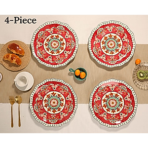 Sonemone 11 Inch Red Farmhouse Floral Dinner Plates, Set of 4, Large Ceramic Plates for Salad, Dinner, Microwave & Dishwasher Safe