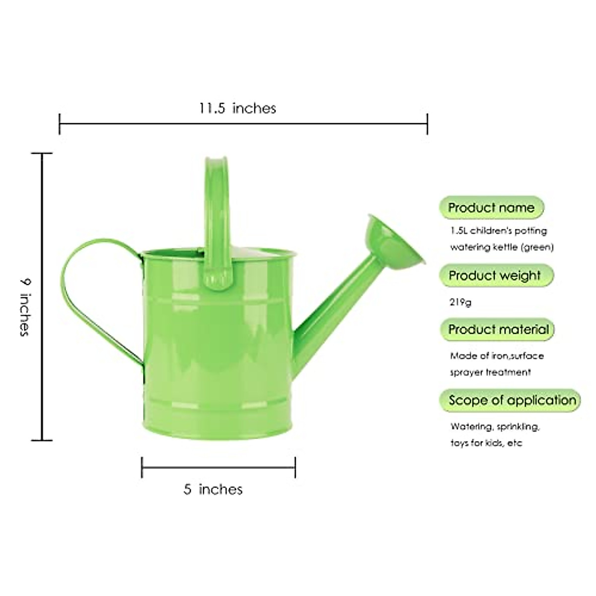 Linkidea 1.5 L Metal Watering Can, Children's Potted Watering Can, Garden Watering Can Sprinkler Iron Watering Can for Indoor, Outdoor, Office, Garden Plant Watering Can (Green)