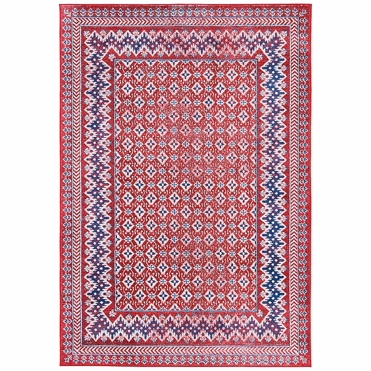 SAFAVIEH Brentwood Collection 8' x 10' Red / Ivory BNT899Q Traditional Oriental Distressed Non-Shedding Living Room Bedroom Dining Home Office Area Rug