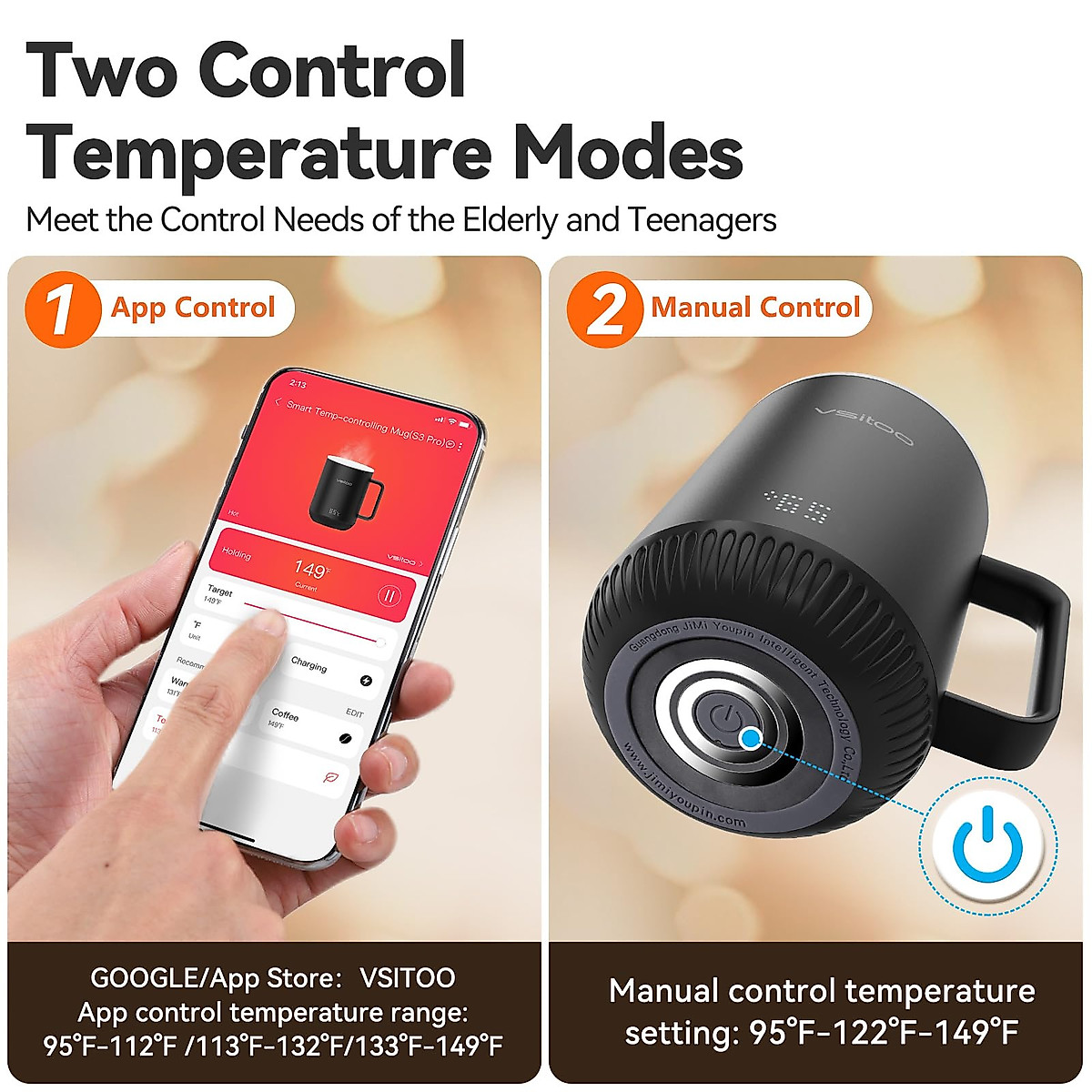 vsitoo S3 Temperature Control Smart Mug 2 with Lid, Self Heating Coffee Mug 10 oz, LED Display, 90 Min Battery Life - App&Manual Controlled Heated Coffee Mug - Improved Design - Perfect Coffee Gifts